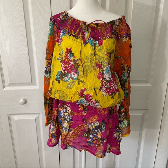 Faith | Tops | Faith Brand Floral Beaded Top With Smock Waist And ...